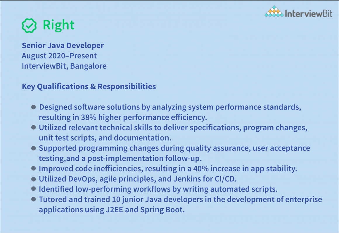 Java Developer Resume - Full Guide and Example - InterviewBit