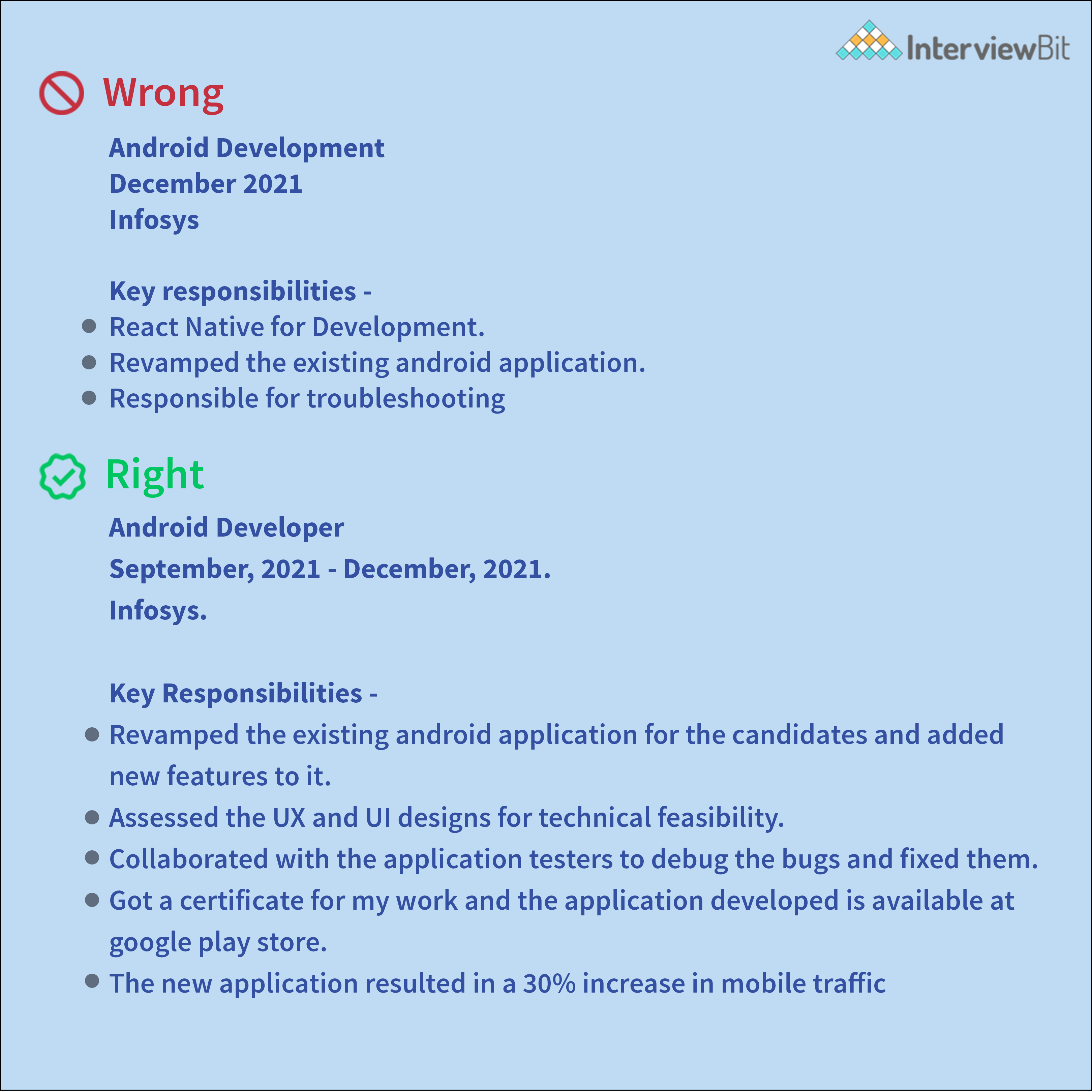 Android Developer Resume - Full Guide and Example - InterviewBit