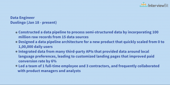 Data Engineer Resume - Full Guide and Example - InterviewBit