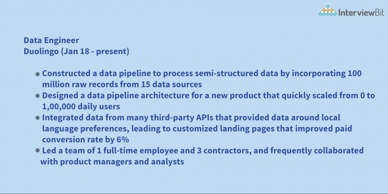 Data Engineer Resume - Full Guide and Example - InterviewBit